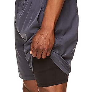 Gaiam Men's Yoga Shorts with Liner - Athletic Gym Running and Workout Shorts with Pockets - Upside Ebony, Small