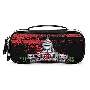 Washington and USA Flag Printed Pencil Case Bag Stationery Pouch with Handle Portable Makeup Bag Desk Organizer