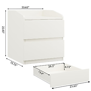 IDEALHOUSE Nightstand with Drawers Bedside Table White End Table Modern Bed Side Table 2 Drawers Night Stand Drom Side Table Curved with Handle Free Design for Living Room