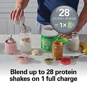 Hamilton Beach Mini Cordless Portable Personal Blender for Shakes and Smoothies, USB Rechargeable, 16 oz. Jar with Leakproof Travel Lid, 6 Stainless Steel Blades, Pink (51181)