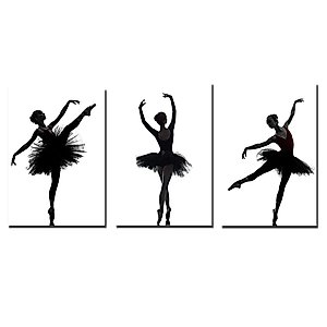 TY-pic2020 Ballet Girl Painting Posters Canvas Painting Yoga Room Ballet Dancers Wall Art Pictures Girls Room Women Bedroom Decor Colour：Black and White Set of 3（11.8"X15.75"）【No Frame】