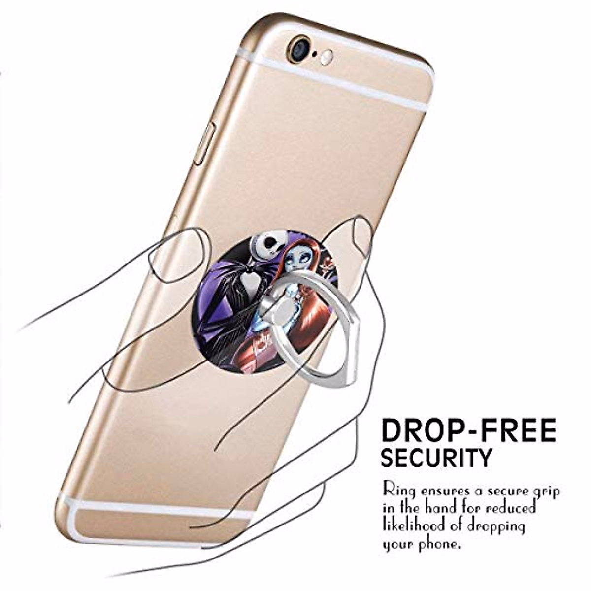 Phone Ring Holder Universal Cell Phone Ring Grip Stand with Car Mount Holder 360 Degree Rotation Finger Ring Kickstand Compatible with iPhone,Samsung-Sweet Loving Jack Skellington and Sally
