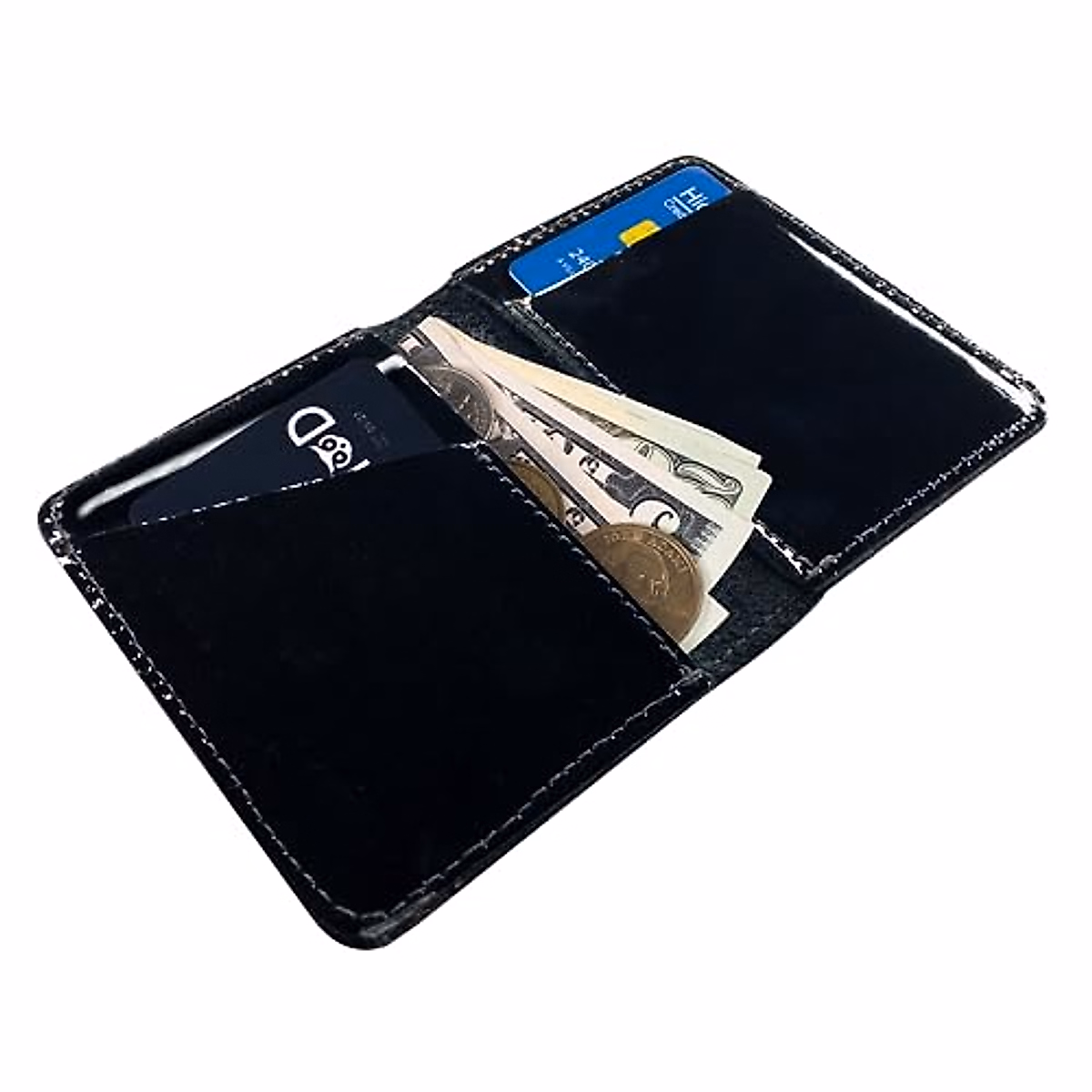 Hide & Drink, Bifold Wallet, Slim Card Holder, Minimalist Traveler Wallet, Vintage Front Pocket Wallet, Full Grain Leather, Handmade, Obsidian