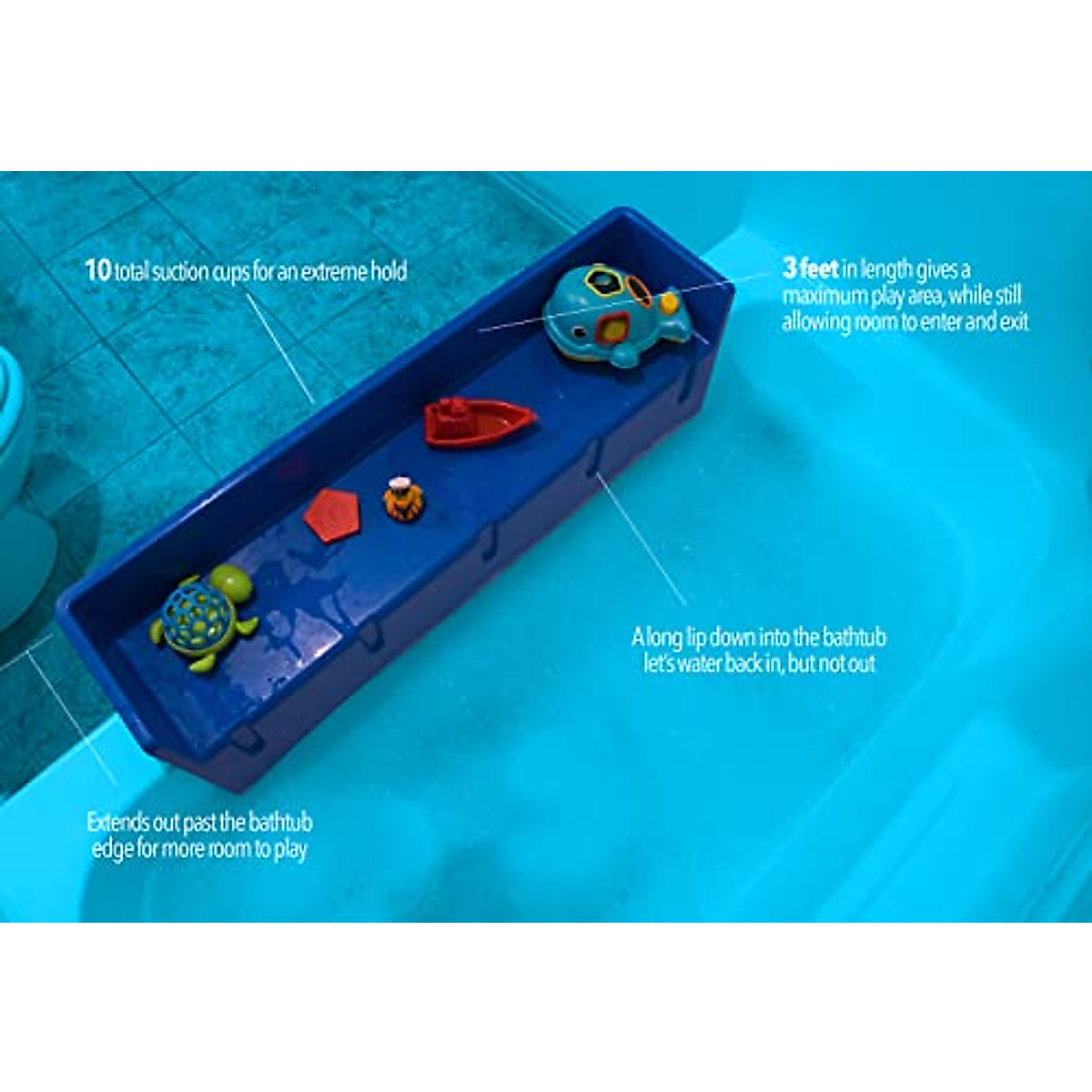 Tub Topper® Bathtub Splash Guard Play Shelf Area -Toy Tray Caddy Holder Storage -Suction Cups Attach to Bath Tub -No Mess Water Spill in Bathroom -Fun for Toddlers Kids Baby
