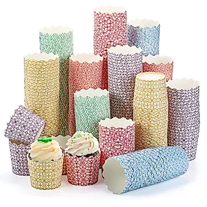 Hiceeden 300 Pack Paper Baking Cups, 4.5Oz Greaseproof Cupcake Muffin Liners, Disposable Rainbow Pastel Cupcake Wrappers for Wedding, Birthday, Party Decor, Baby Shower, Colored Geometric Stripes