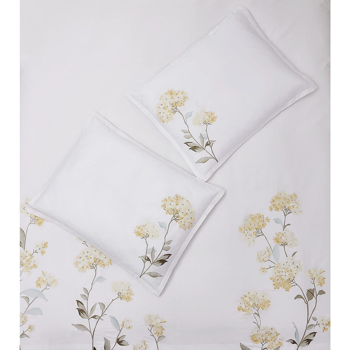 Melange Home Cotton Floral Embroidery Duvet Set, King, Blue Stitching on White