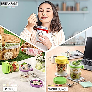 LANDNEOO 4 Pack Overnight Oats Containers with Lids and Spoons, 16 oz Glass Mason Overnight Oats Jars, Large Capacity Airtight Jars for Milk, Cereal, Fruit