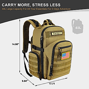 MIRACOL Military Diaper Bag for Dad - Large Diaper Backpack with 12+ Compartments - Insulated Bottle Pockets Quick-Access Wipe Dispenser for Travel Hiking Camping Tan