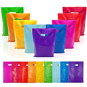 PPXMEEUDC 54PCS Plastic Handle Bag Plastic Party Favor Bags Party Gift Bags for Birthday Party Gift Shop Retail Bag Halloween Christmas Thanksgiving Candy Cookies Dessert