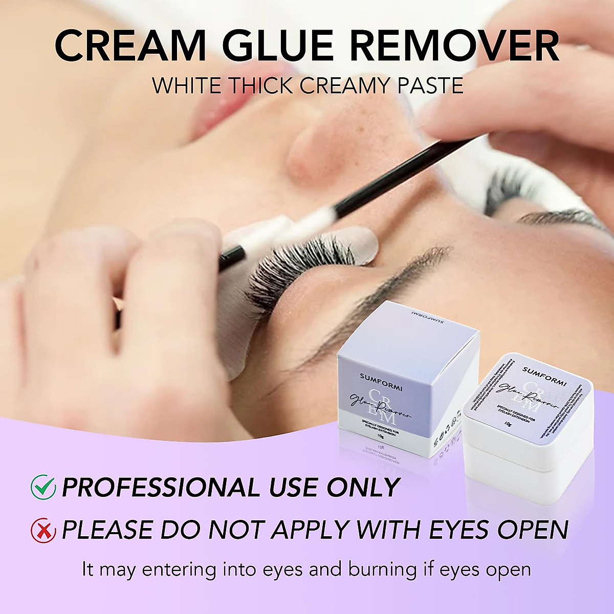 SUMFORMI Eyelash Extension Remover Cream Lash Remover 30-60s Fast and Safe Dissolve -10g Lash Glue Remover Cream Low Irritation Cream for Sensitive Skin Professional Use Only Eyelash Remover