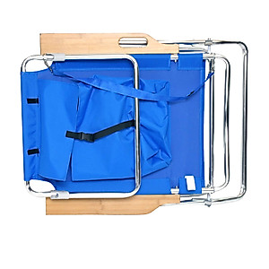 Deluxe 5 pos Lay Flat High Aluminum Beach Chair Lounge Chaise with Foot Rest, Large Storage, Waterproof Cell Pouch