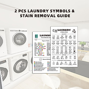 Noare Laundry Symbols Sign & Stain Removal Guide Magnet Cheat Sheet for Room Wall Art Decor 8x11.8 inch - Washing Drying Ironing & Bleaching Accessory