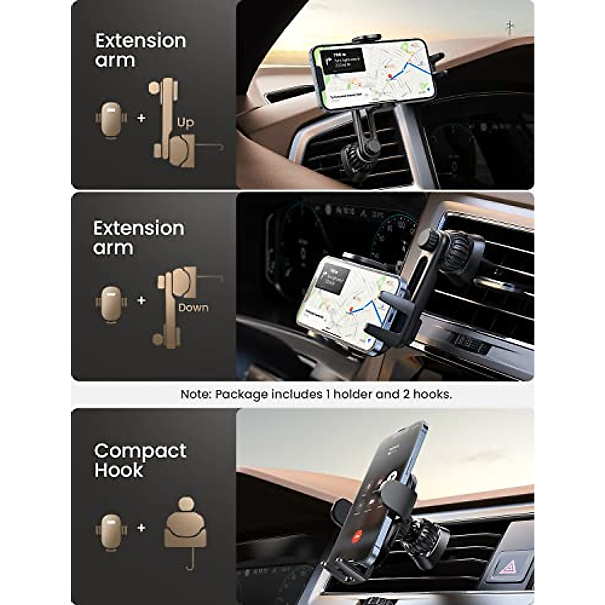 LISEN Phone Mount for Car, Universal Car Phone Holder Mount Brown Holder
