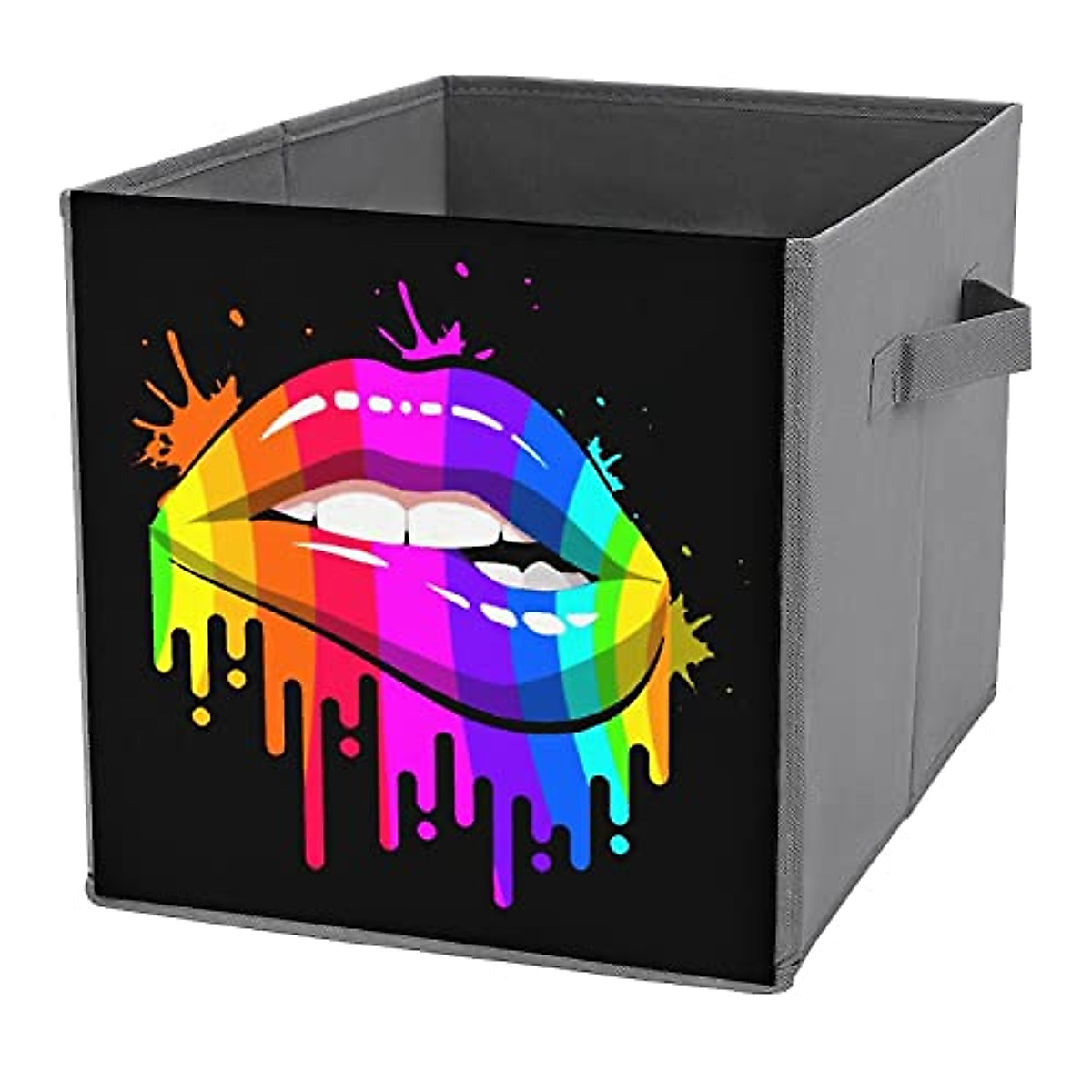 Gay Homosexual Lesbian Rainbow Lips Foldable Storage Bins Printd Fabric Cube Baskets Boxes with Handles for Clothes Toys, 11x11x11