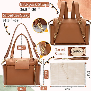 Omanmoli Diaper Bag Tote Leather Diaper Bag Backpack Large Baby Diaper Bag 14 Diaper Bag Organizing Pouches,Changing Pad,Crossbody Strap,4 Insulated Pockets,Brown