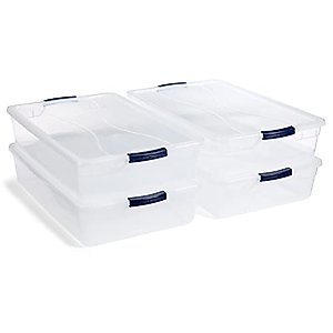 Rubbermaid Cleverstore Clear 41 Qt/10.25 Gal, Pack of 4 Stackable Plastic Containers with Durable Latching Clear Lids, Visible Storage, Great for Craft, Tool, and Toy Storage