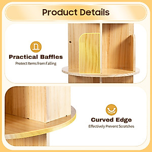 NOPTEG Rotating Bookshelf, 6 Tier Solid Wood 360 Display Floor Standing Bookcase Storage Rack, Free Standing Wood Bookcases for Kids&Adults Multi-Functional Bookshelf Organizer