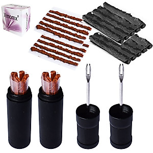 Xmomx 2 Sets Bike Tubeless Tire Tyre Repair Kit Plugger Plugs Tool Repair Tires Fix Flat Puncture MTB and Road Mountain Bicycle +30 Strips (10 x1.5 mm + 10 x 2.5 mm + 10 x 3.5 mm)