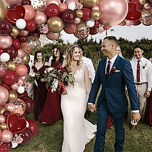 152Pcs Burgundy Balloons Arch Garland Kit Birthday Decorations for Women Girls Double-stuffed Burgundy Rose Gold Heart Balloons for Bridal Shower Wedding Bachelorette Anniversary Wine Party Supplies