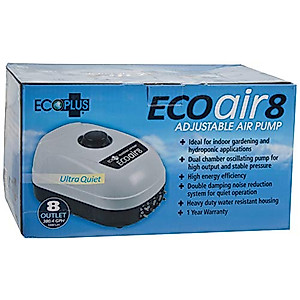 EcoPlus 380 GPH (1440 LPH, 13W) Air Pump w/ 8 Outlets | Aquarium, Fish Tank, Fountain, Pond, Hydroponics