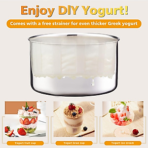Yogurt Maker, Greek Yogurt Maker with Timer Control and Strainer, Yogurt Maker Machine with Stainless Steel Liner, Electric Portable Yogurt Maker for Yogurt, Greek Yogurt, Cheese, Natto (White)