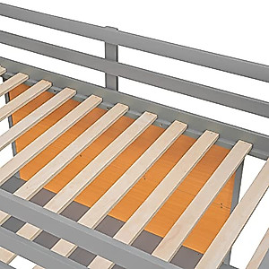 Lifeand Twin Size Loft Bed with Desk and Writing Board, Wooden Loft Bed with Desk,Gray