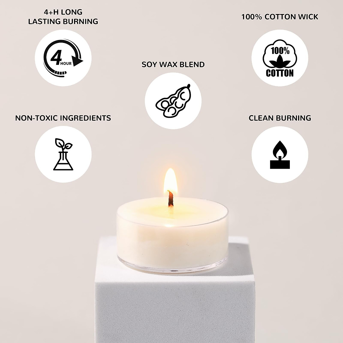 DEVI Soy Wax Tea Lights Candles 100 Pack Paraffin-Free, Soy Tealight Candles Bulk-4 Hours Long Burning, Unscented White Small Tea Candles-Burn Evenly, Candles for Woman, Wedding Baby Shower Favors