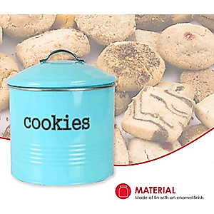 JOEY'Z Vintage Cookie Jar/Candy Jar/Cookie Tin with Airtight Lid Cookie Jars for Kitchen Counter (Turquoise Farmhouse Style)