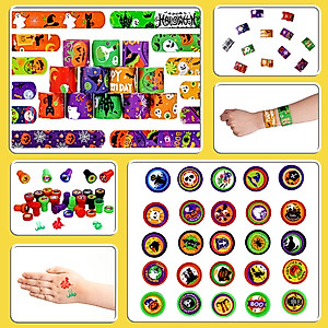 Garma Halloween Party Favors Toys for Kids, 25 Pcs Halloween Assorted Stamps with 12 Pcs Slap Bracelets and 288 Tattoos Halloween Goody Bag Fillers for Classroom Reward Prize Non Candy Party Supplies