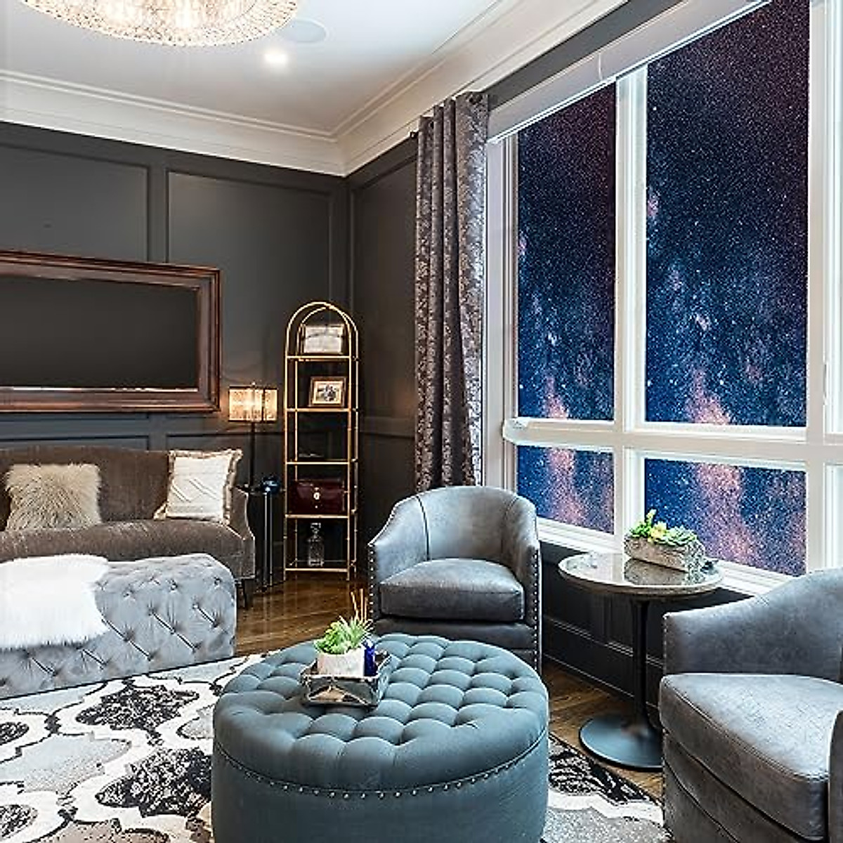 IOACIY Privacy Window Film Frosted Glass Sticker for Home Office Static Anti-UV Window Paper Decorative Window Covering for Bathroom (Universe Outer Space Starry Sky Red Blue-225, 17.7" x 23.6")