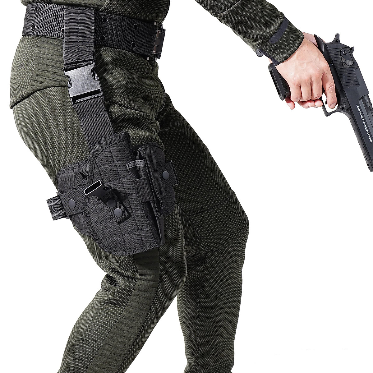 Drop Leg Holster Right Handed - Airsoft Holster with Magazine Pouch Thigh Pistol Gun Holster Tactical Adjustable,Suitable to Hold Full Size Mid Size and Compact Pistols. (Black)