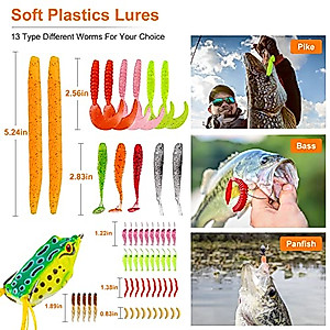TCMBY 327PCS Fishing Lures Tackle Bait Kit Set for Freshwater Fishing Tackle Box with Tackle Included Fishing Gear and Equipment, Crankbait, Soft Worm, Spinner, Spoon, Topwater, Hook for Bass Trout.