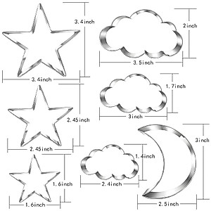 LUBTOSMN Twinkle Twinkle Little Star Cookie Cutter Set-7 Piece-From 3.5" to 1.6"-Cloud, Star, Moon Cookie Cutters for Baby Shower Gender Reveal Birthday Cake Cupcake Party Decorations