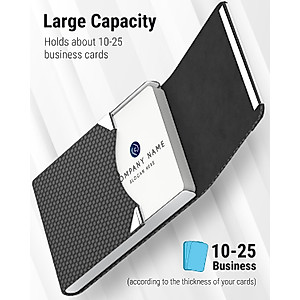 MaxGear Business Card Holder, PU Leather Business Card Case Pocket Card Holders for Men or Women, Metal Slim Name Card Holder RFID Blocking Business Card Carrier with Magnetic Closure, Black Carbon