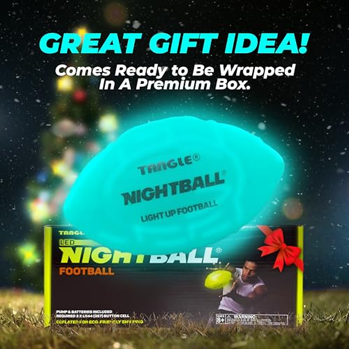 Light Up Football - Glow in The Dark Football - Nightball Football - Glow Football for Kids 8-15 - Football Gift - Sports Gift Idea for Boys 8 9 10 11 12 13 14 15 - Gift Ready Box and Pump Included