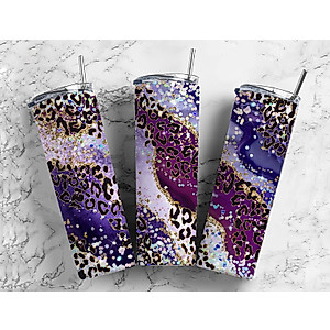 Leopard Agate Tumbler Sublimation Transfer, Ready to Press, 20 oz Straight Tumbler, Cheetah Transfer for Tumbler, Geode Transfer