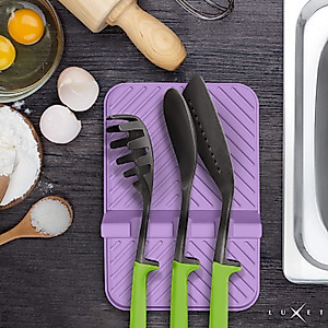 Luxet Updated Spoon Rest for Kitchen Counter, Heat-Resistant Silicone Utensil Rest for Countertop with Drip Pad,Non-Slip Spoon Holder for Stove Top Kitchen and Grill Utensil Holder Lid (Purple)
