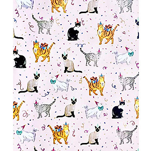 REVEL & Co Party Cats on Pink Premium Folded Wrapping Paper, 2 feet x 10 feet folded birthday feline gift wrap