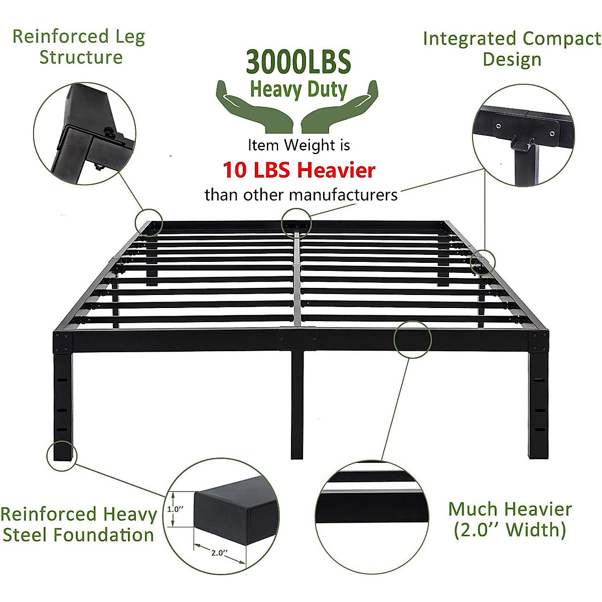45MinST 18 Inch Platform Bed Frame/Easy Assembly Mattress Foundation / 3000lbs Heavy Duty Steel Slat/Noise Free/No Box Spring Needed,Cal King