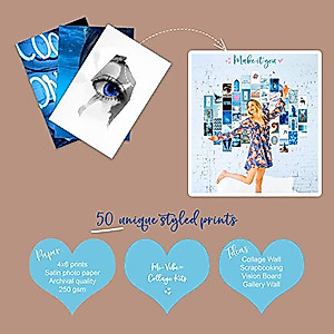 Blue Wall Collage Kit Aesthetic Pictures, Blue Aesthetic Pictures, Collage Print Kit, Bedroom Decor for Teen Girls, VSCO Girls Bedroom - Set of 50 Pcs Photo Prints 4x6 (Dark Blue)