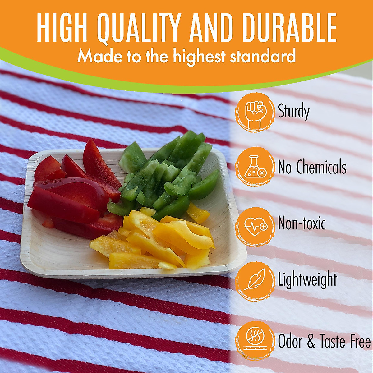 Raj Eco Compostable Palm Leaf Plates Like Bamboo Plates Disposable - 6 Inch Square 50 Party Plates, Natural Wooden, Eco-Friendly, Fancy Biodegradable & Disposable Dessert Appetizer Plates