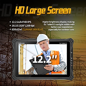DORLAND EX Tablet12,12.2" Rugged Tablet,6300mAh+700mAh Dual Battery, Windows 10/11 Touchscreen Tablet PC,Intel i5 8E-Cores CPU 8GB RAM+128GB ROM,USB 3.0, Micro HDMI, 8MP +2MP Camera,Black