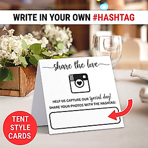 321Done Wedding Hashtag Signs 5x5 Folded, Made in USA - Tent Cards for Table Placecard - Square Write On Large Oh Snap Photo Share Love - Set of 10