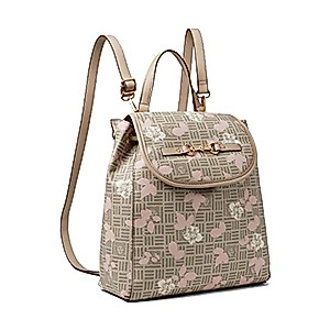 Anne Klein Flap Backpack with Floral Overlay, Stone-Gardenia Multi/Stone