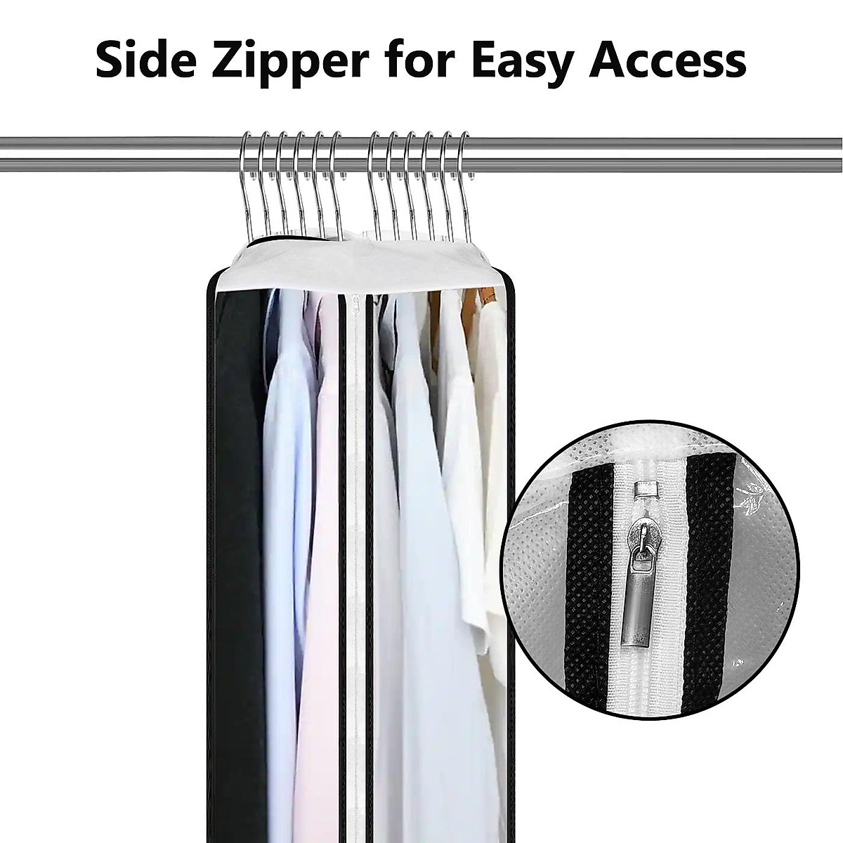 ANBOO 60" Long Garment Bags for Hanging Clothes, 10" Gusseted Waterproof All Clear Garment Bags for Storage, Hanging Garment Bag with Smooth Side Zipper for Shirts, Coat, Jacket, Dresses, 4 Pcs