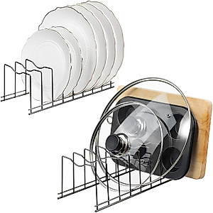blitzlabs Pot Pan Lid Holder Rack Organizer, Kitchen Dish Plate Storage Organizer and Drying Rack, Bakeware Pot Lid Rack Holder Organizer, Pantry and Cabinet Holder Nickel, Pack of 2