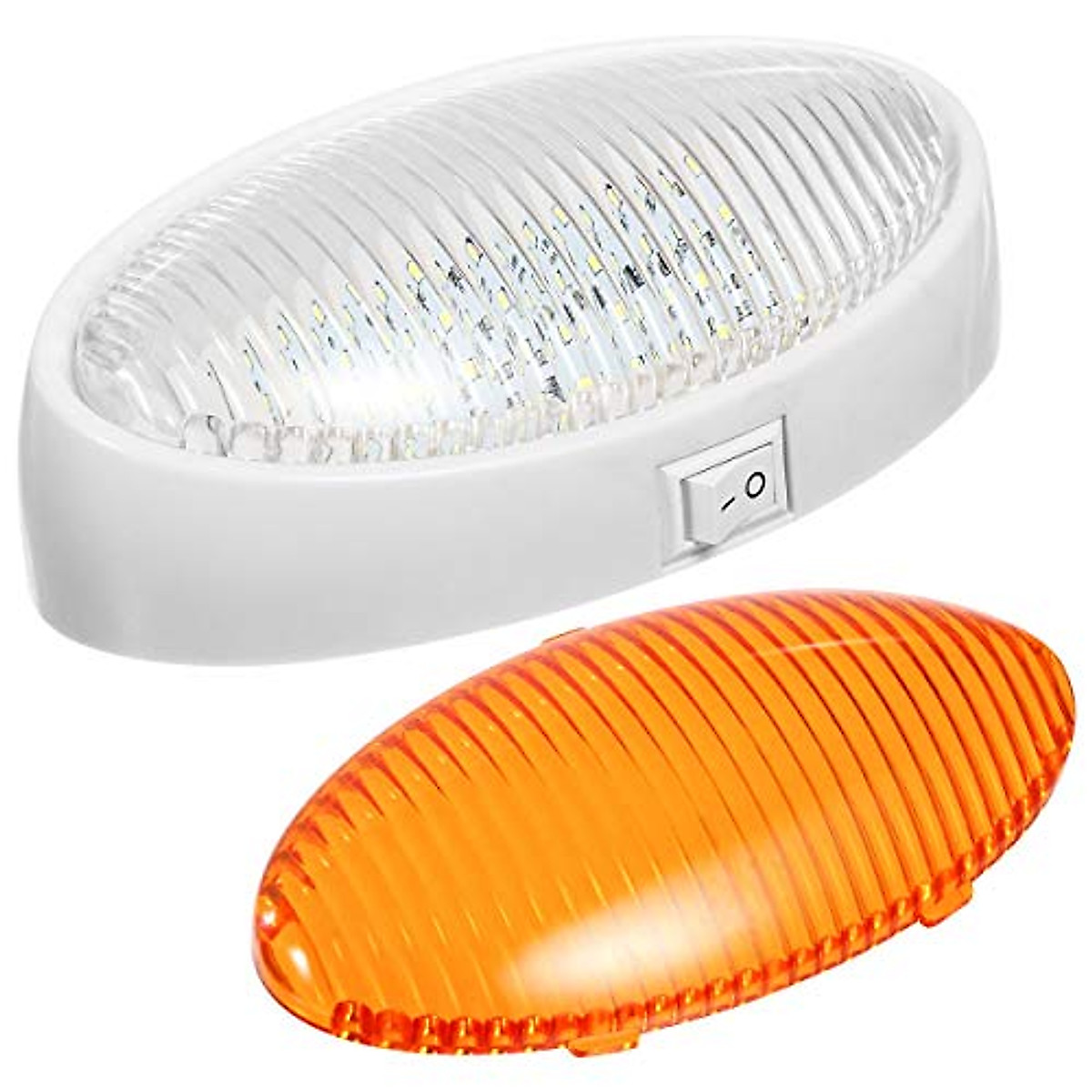 Partsam Oval LED RV Exterior Porch Utility Light with Switch 12v Replacement Light for RVs Boat Trailer Camper 5th Wheels White Base w/Snap-on Clear and Amber Lenses Surface Mount