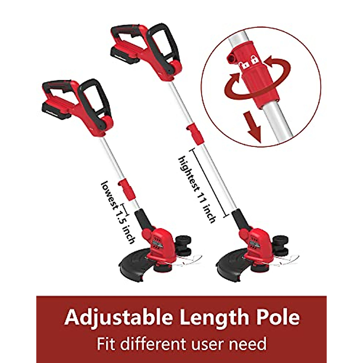 PowerSmart 20V Li-Ion Cordless String Trimmer, One Battery-Auto Feed Thread Trimmer, 12 INCH Cutting Diameter, Height Adjustable Cordless Edger Trimmer Included A Fast Charger and Two Battery