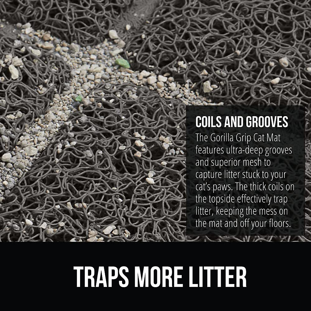 The Original Gorilla Grip Water Resistant Cat Litter Box Trapping Mat 35x23, Easy Clean, Textured Backing, Traps Mess, Cleaner Floors, Less Waste, Stays in Place for Cats, Soft on Paws, Charcoal