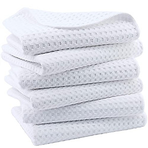 ProHomTex Microfiber Kitchen Dish Hand Towels, Waffle Weave Set of 6 (16” x 28”) Highly Absorbent (White)